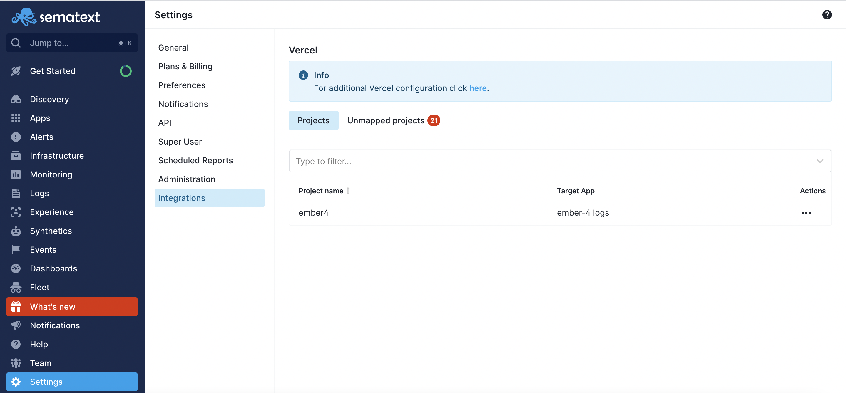 Step 1 - Add the Sematext Logs integration to your Vercel account